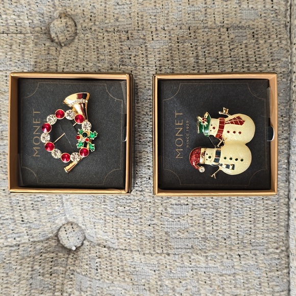 Monet | Jewelry | 2 Items Monet Beautiful Sparkling Holiday Pins With ...